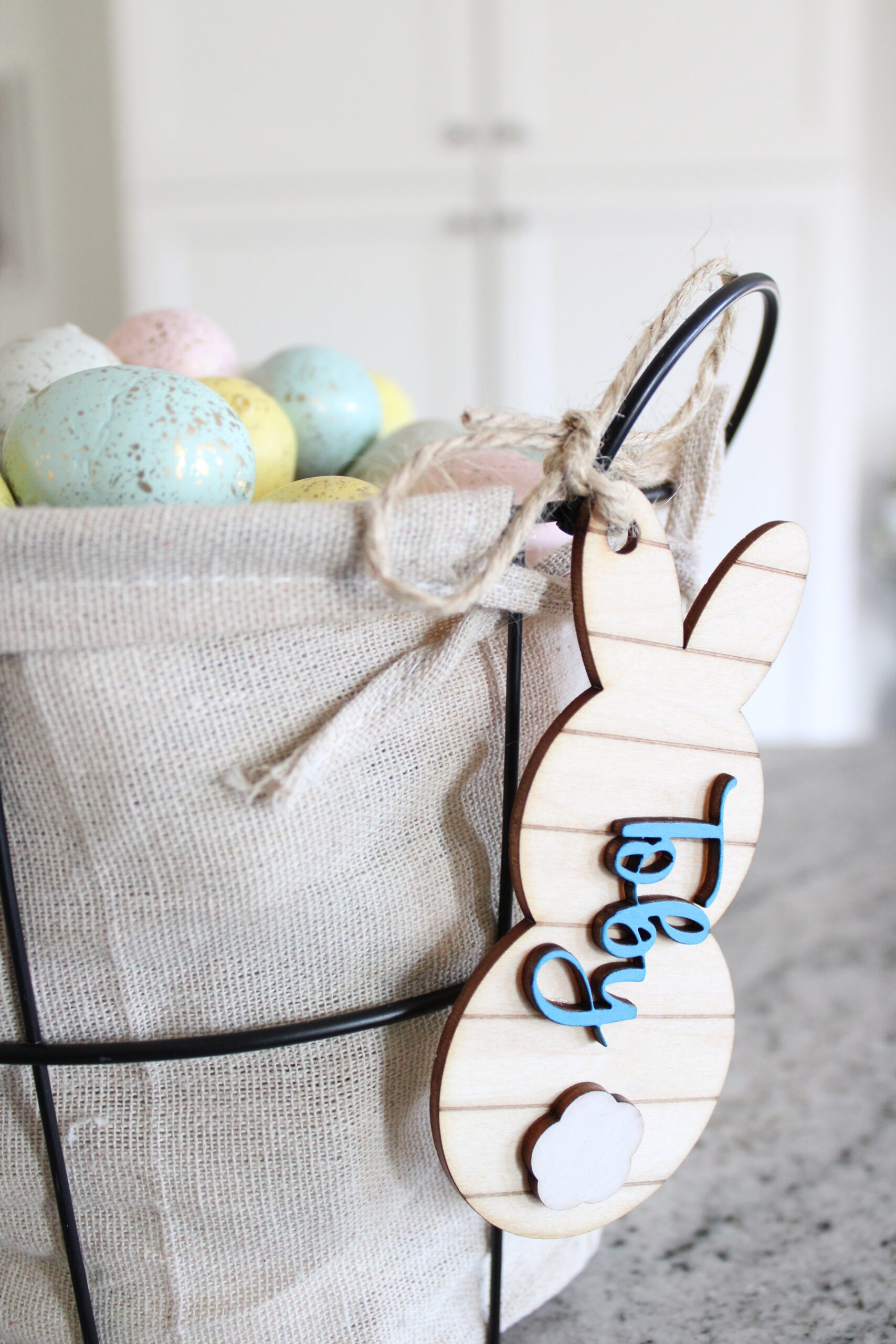 How to Make DIY Wooden Easter Basket Name Tags - Mornings on Macedonia